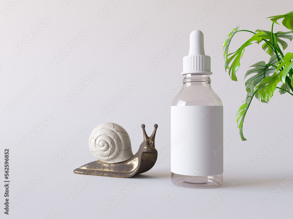 Giant snail Achatina and cosmetics. Snail serum glass bottle template ...