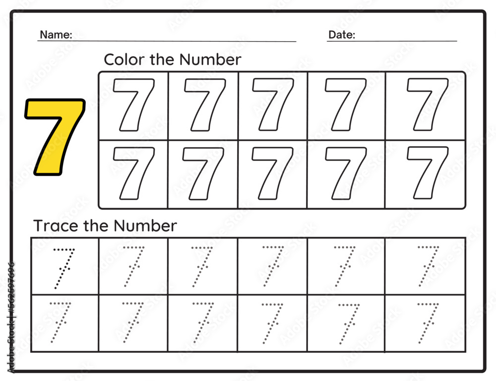 Writing practice number seven printable worksheet for preschool ...