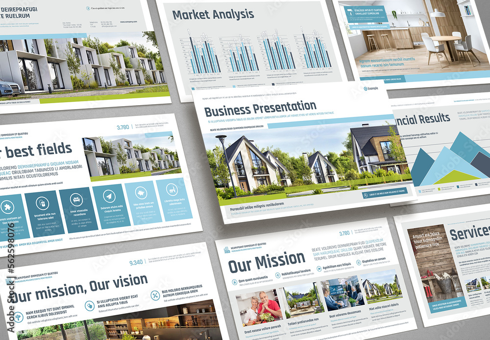 Real Estate Presentation in Light Colors with Light Blue Accents Stock ...