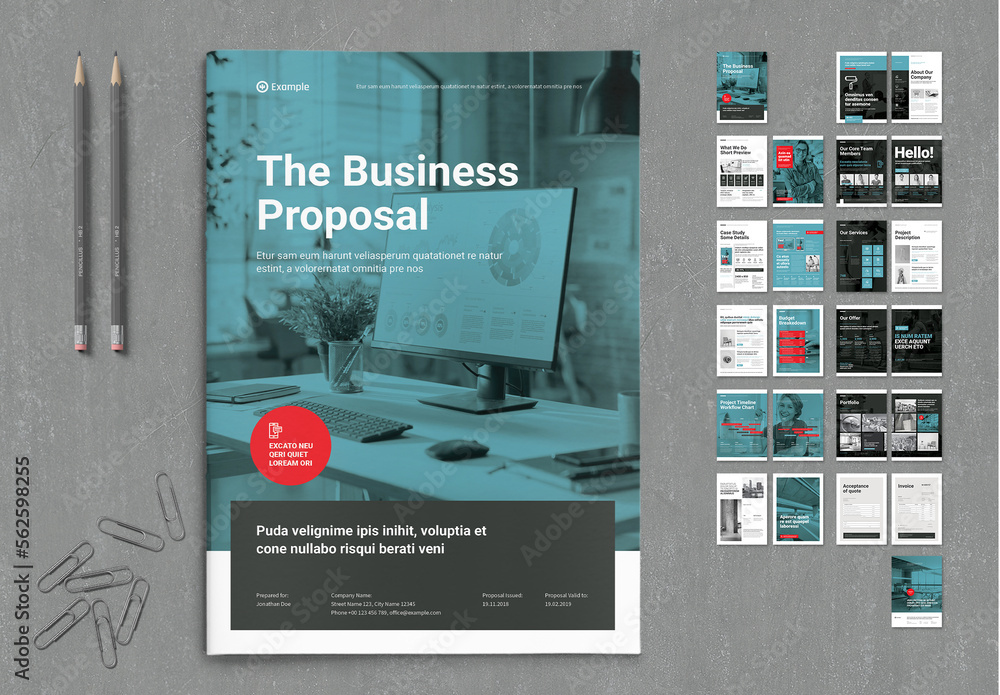 Business Proposal Template with Blue and Black Elements and Red Accents ...