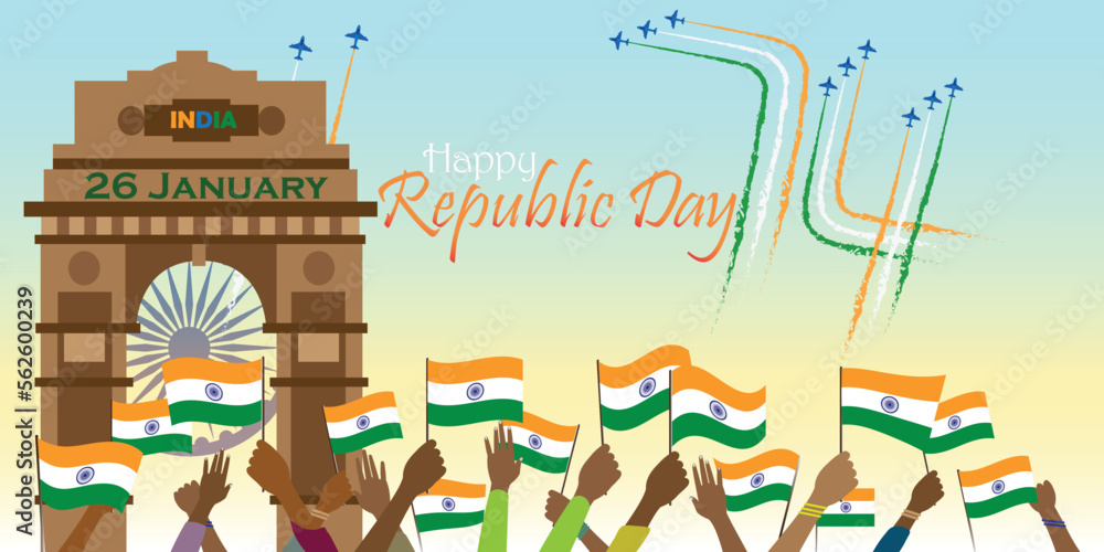 26 january- happy 74th Republic Day celebration background, Vector ...