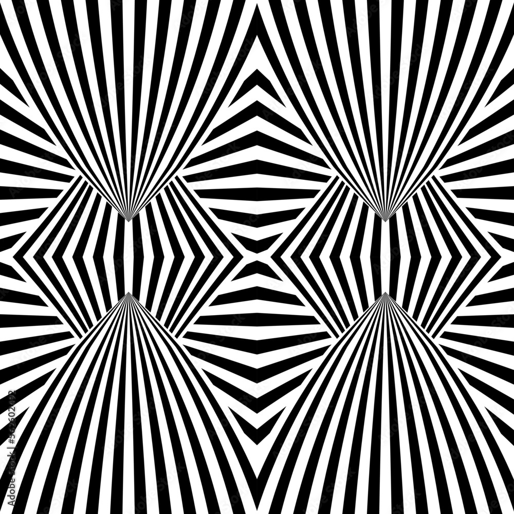 Black abstract curvy oblique stripes. Geometric shape. Optical illusion ...