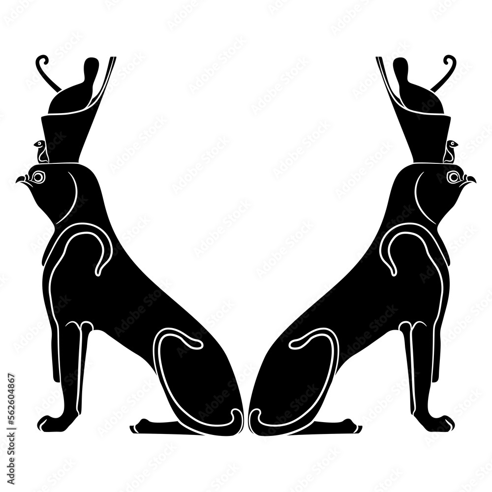 Symmetrical animal design with two Ancient Egyptians sphinxes. God ...