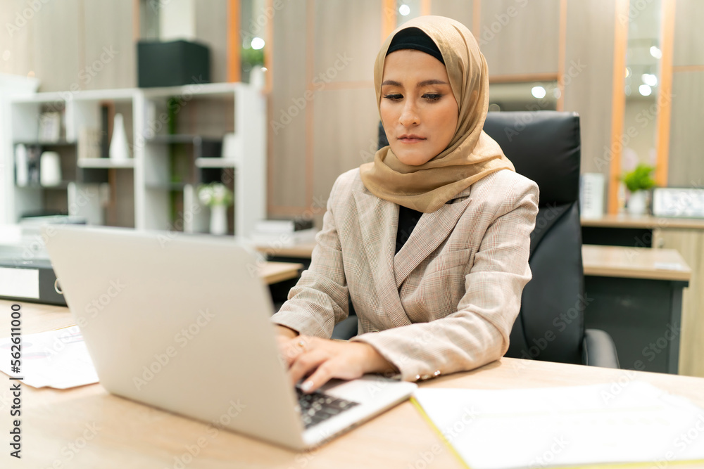 beautiful business Muslim hijab woman work. serious female islam person ...