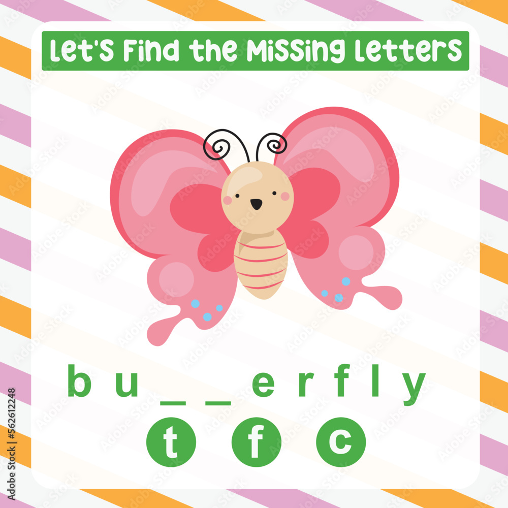 Find the missing letter cute butterfly worksheet for kids learning ...