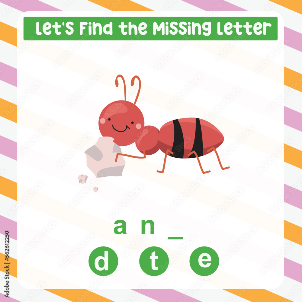 Find the missing letter cute ant worksheet for kids learning insects in ...