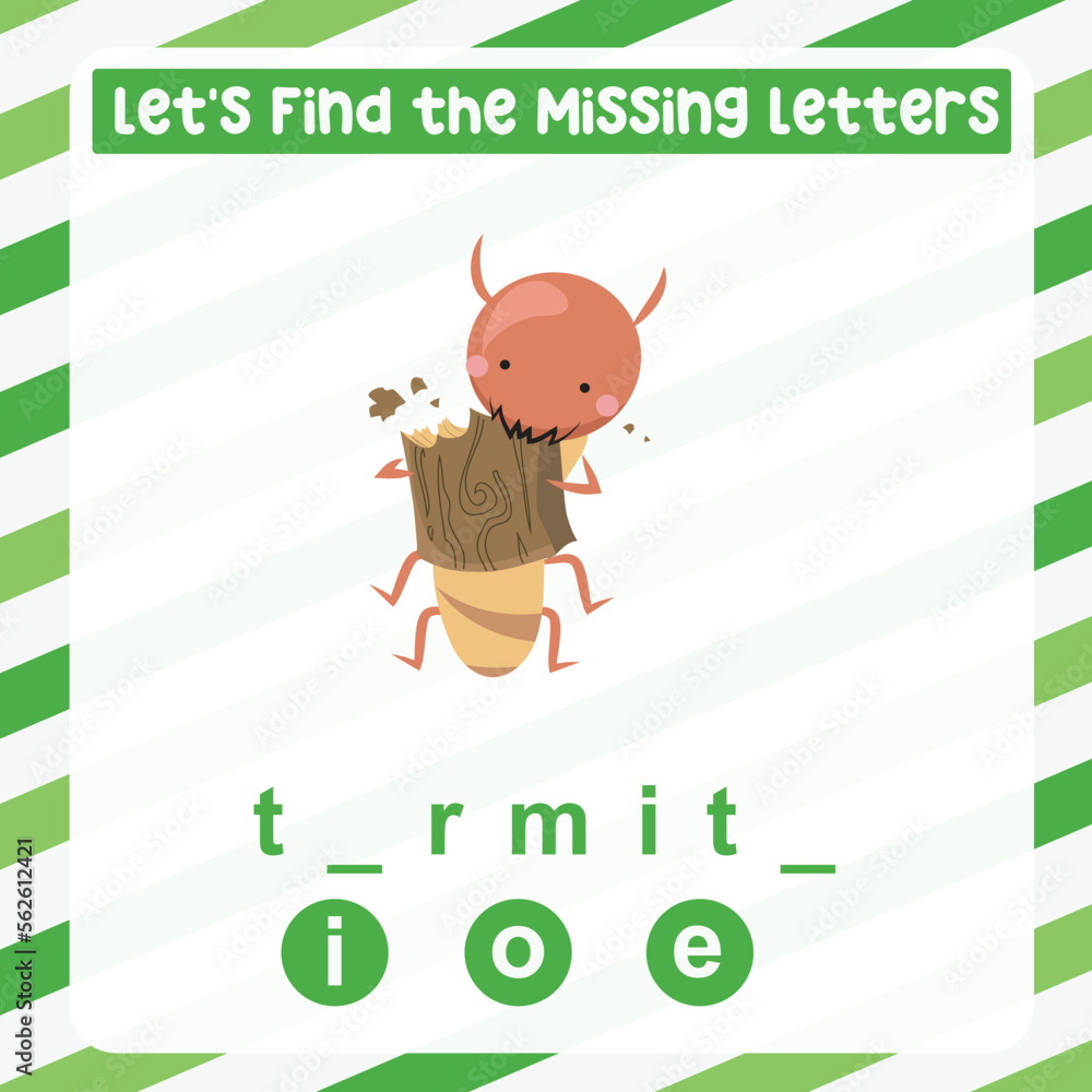 Find the missing letter cute termite worksheet for kids learning ...