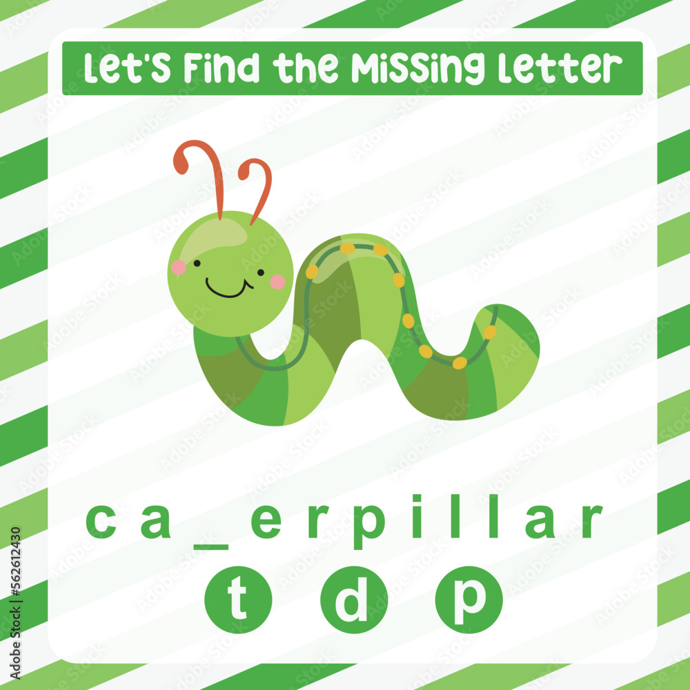 Find the missing letter cute caterpillar worksheet for kids learning ...