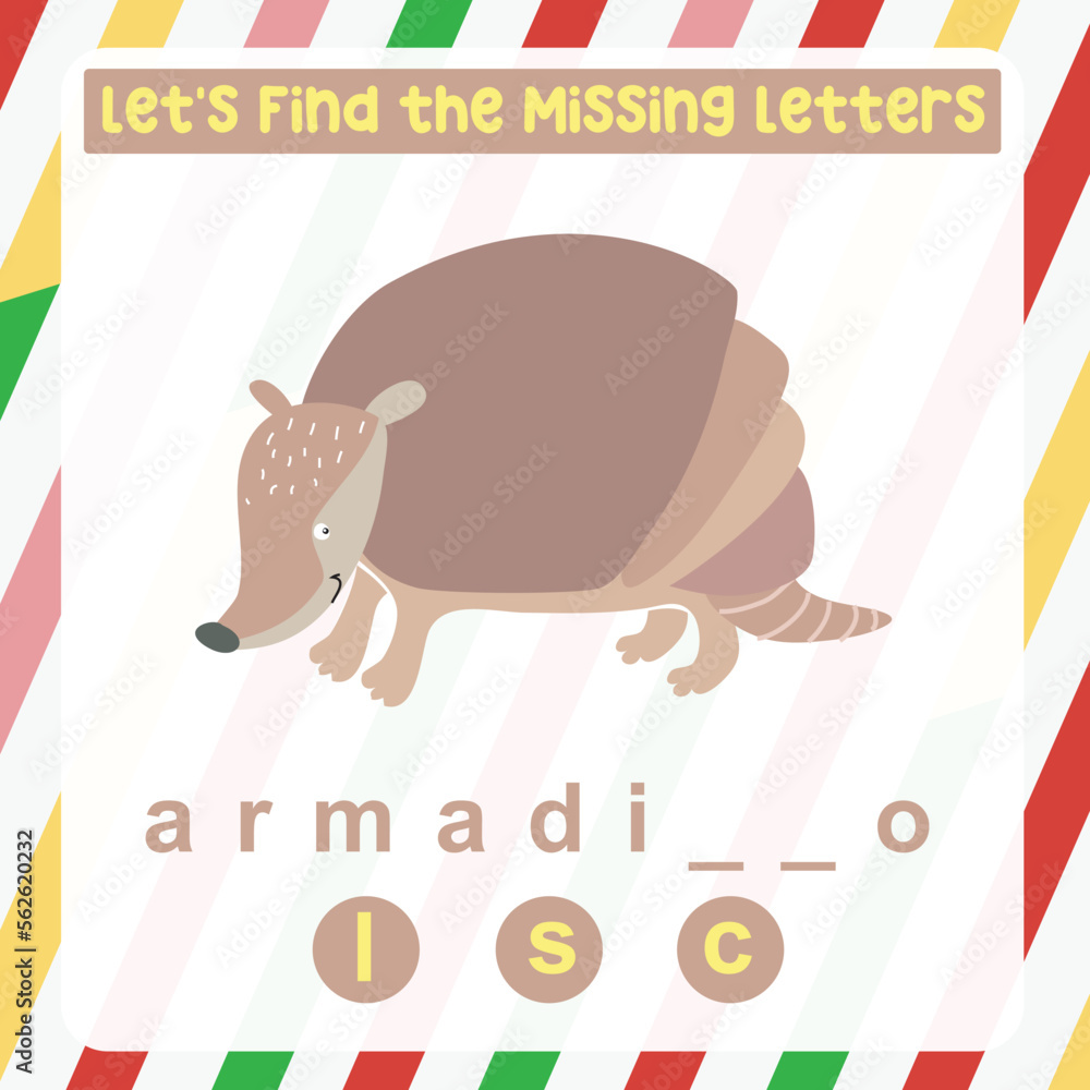 Find the missing letter animal urial worksheet for kids learning ...
