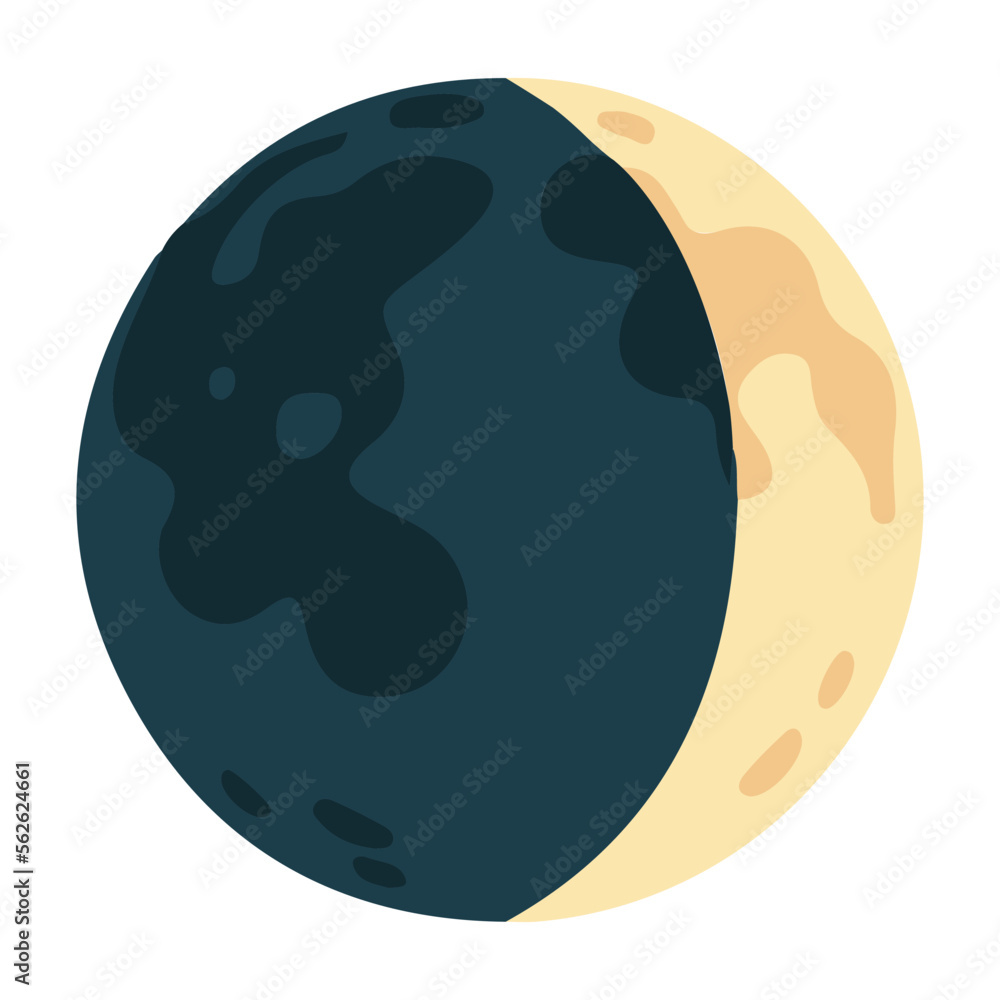 Waxing Crescent Moon flat sign design. Second of the eight phases of ...