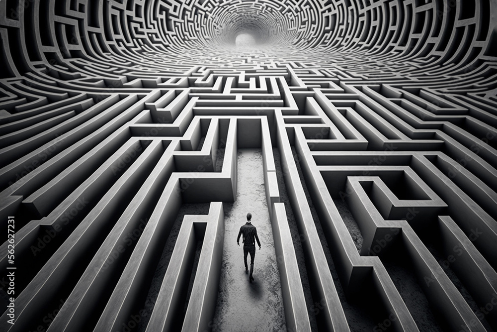 Photo & Art Print Man walking into big labyrinth, erika8213