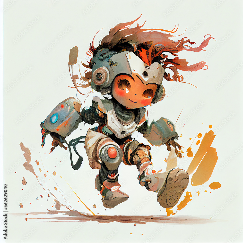 Cartoon. Cute cyborg smiling. generative ai Stock Illustration | Adobe ...