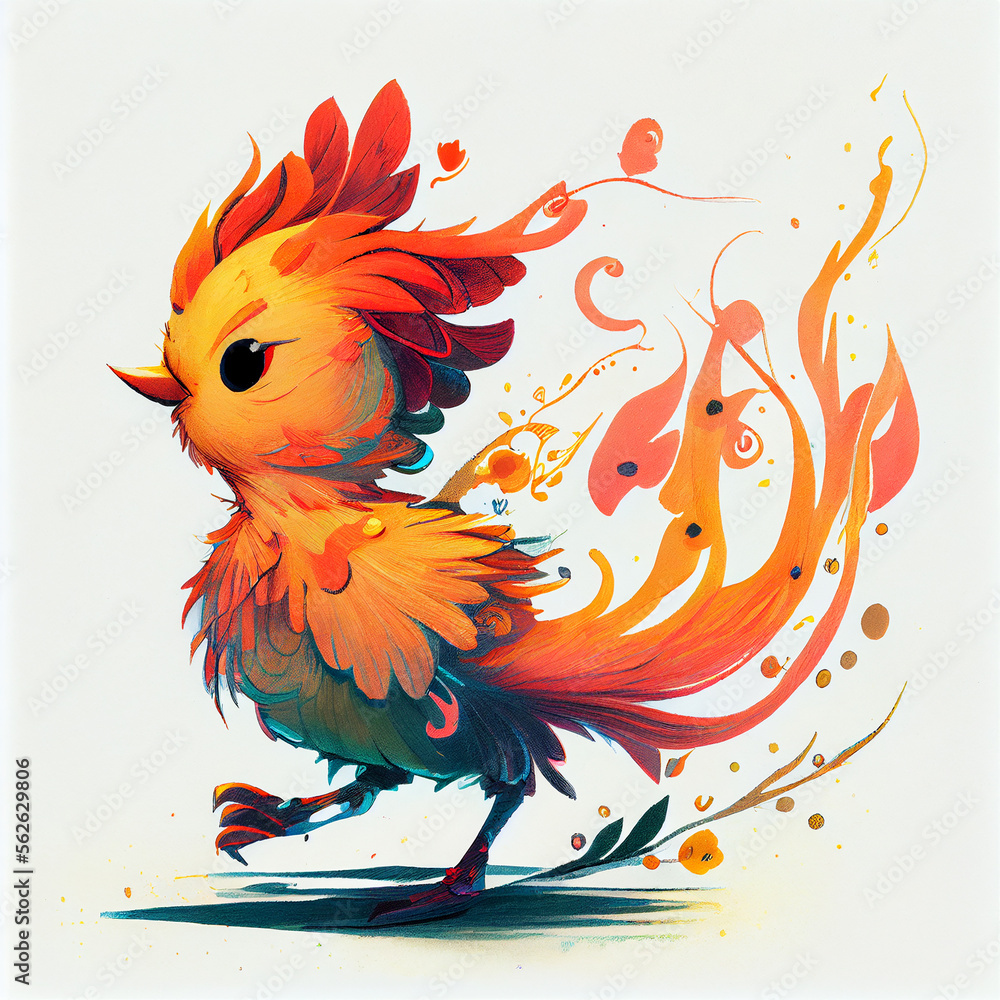 Cartoon. beautiful phoenix drawing. generative ai Stock Illustration ...