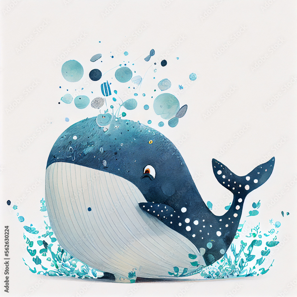 Cartoon. cute whale smiling. generative ai Stock Illustration | Adobe Stock