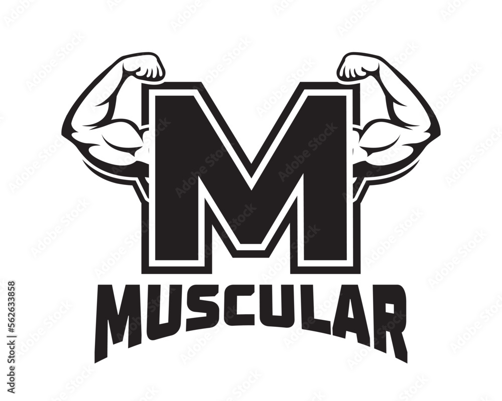 Muscular arm letter M logo illustration, Fitness Gym logo template ...