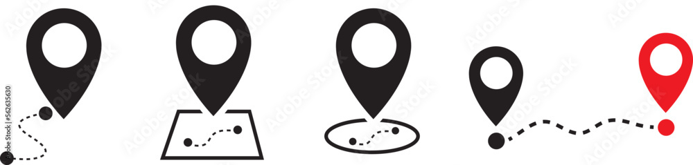 Location pin map line icon set. Compass, map, distance, direction ...
