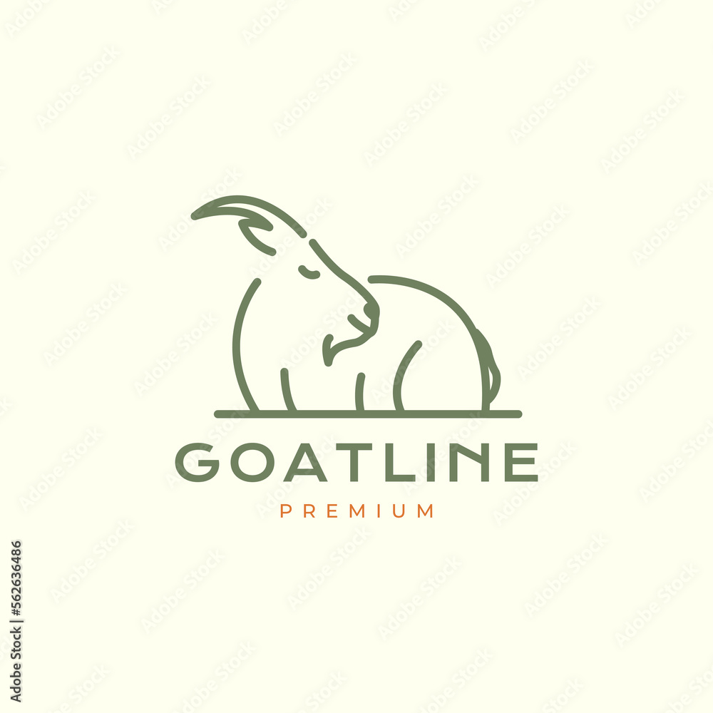 Vetor de mountain goat long horn sit relax line art minimal logo design ...