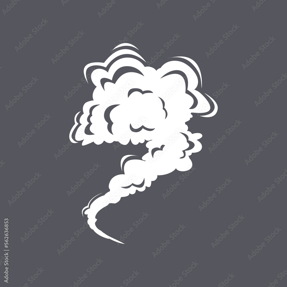 Curvy trail of smoke on grey background cartoon illustration. White ...