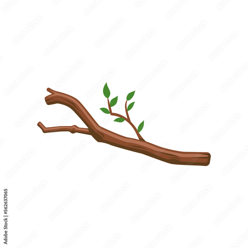 Tree branch with leaves vector illustration. Cartoon drawing of part of ...