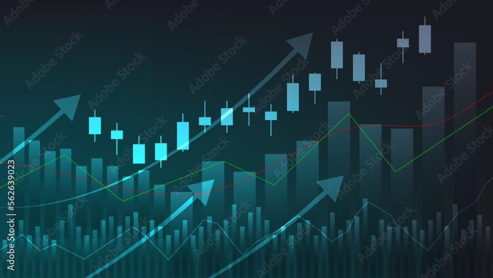 Financial business statistics with bar graph and candlestick chart show ...