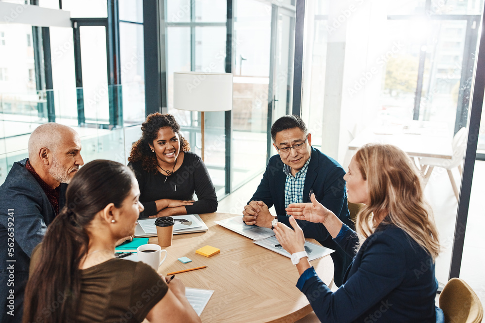 Company vision and mission of business people in meeting at corporate ...