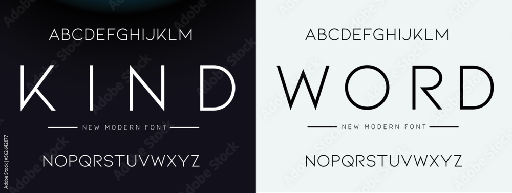 KIND WORD Sports minimal tech font letter set. Luxury vector typeface ...