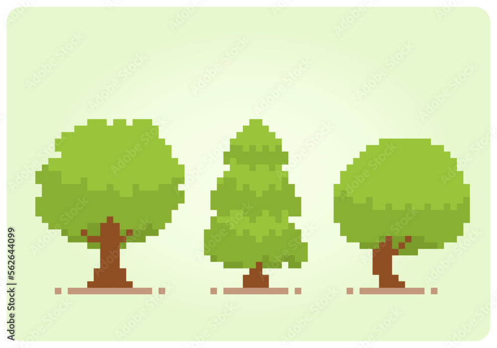 8 bit pixel collection of tree. vector illustrations for game assets ...
