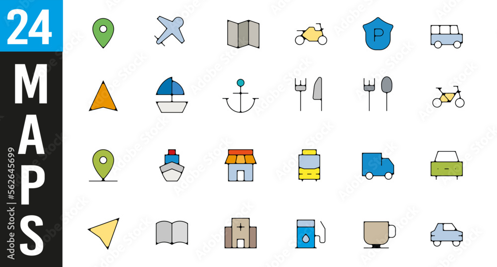 Planche pictogramme illustration icones bureau materiel et equipements ...