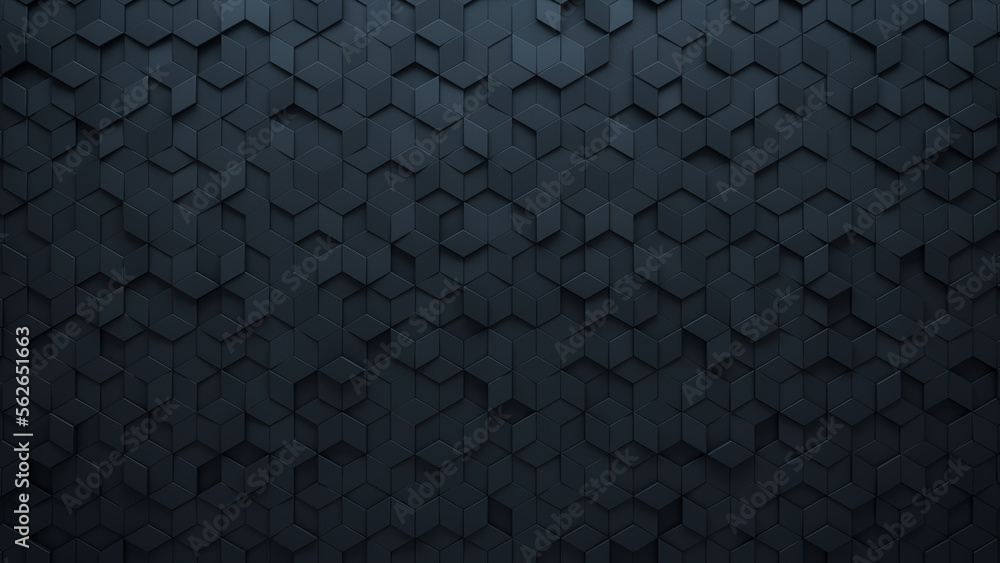 Black, 3D Mosaic Tiles arranged in the shape of a wall. Diamond Shaped ...