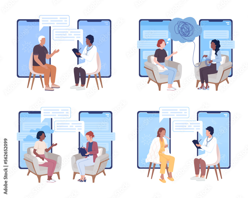 Online consultation flat concept vector illustrations set. Internet ...