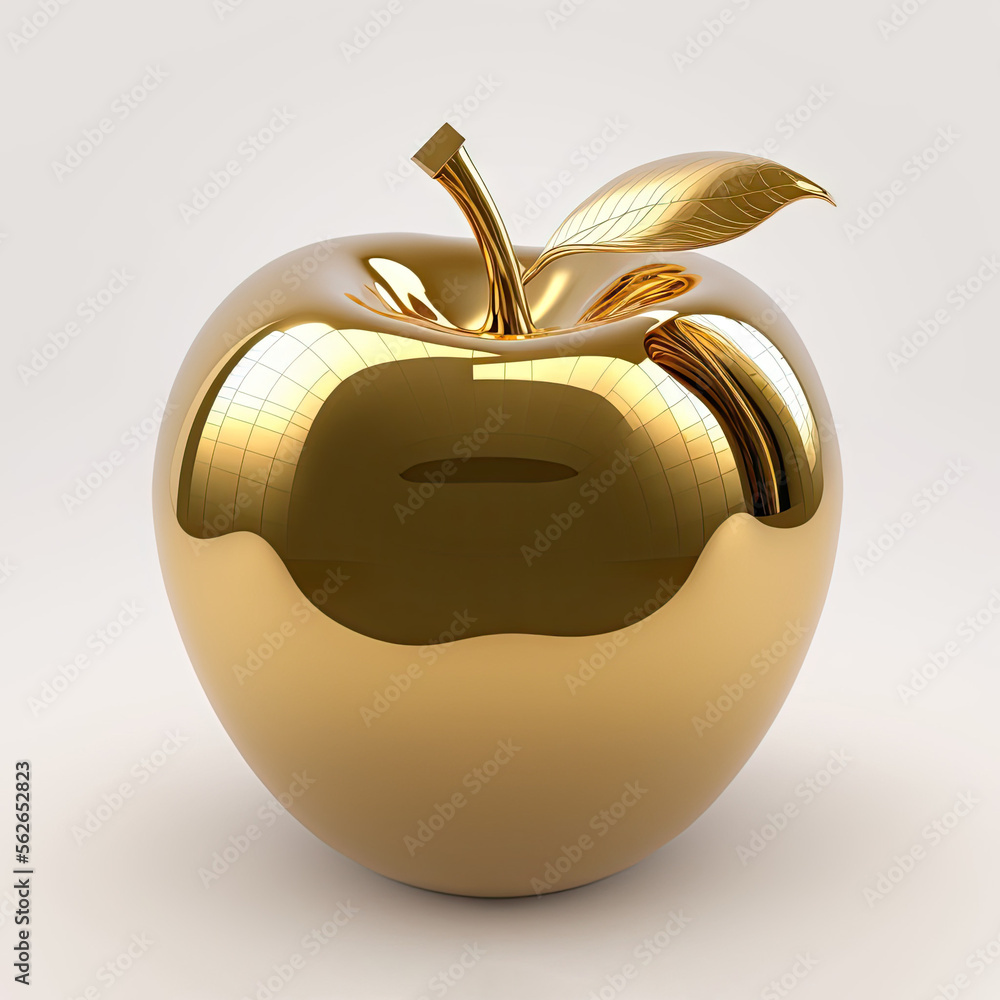 golden apple with leaf photo-realistic realistic 3d render isolated ...