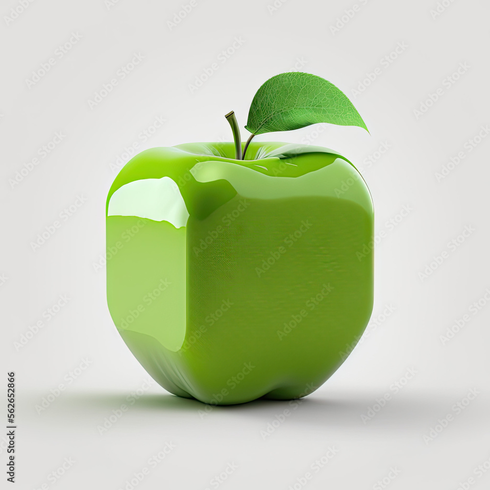 rounded corners square green apple with hyper-realistic textures ...