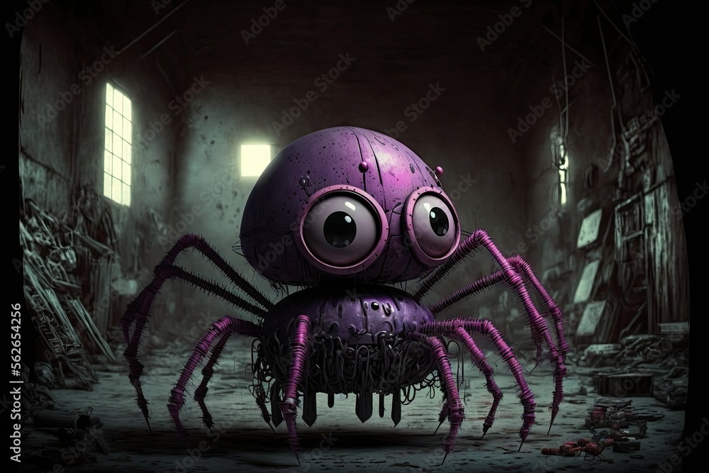 evil Mommy long legs pink spider inside a decaying toy factory ...