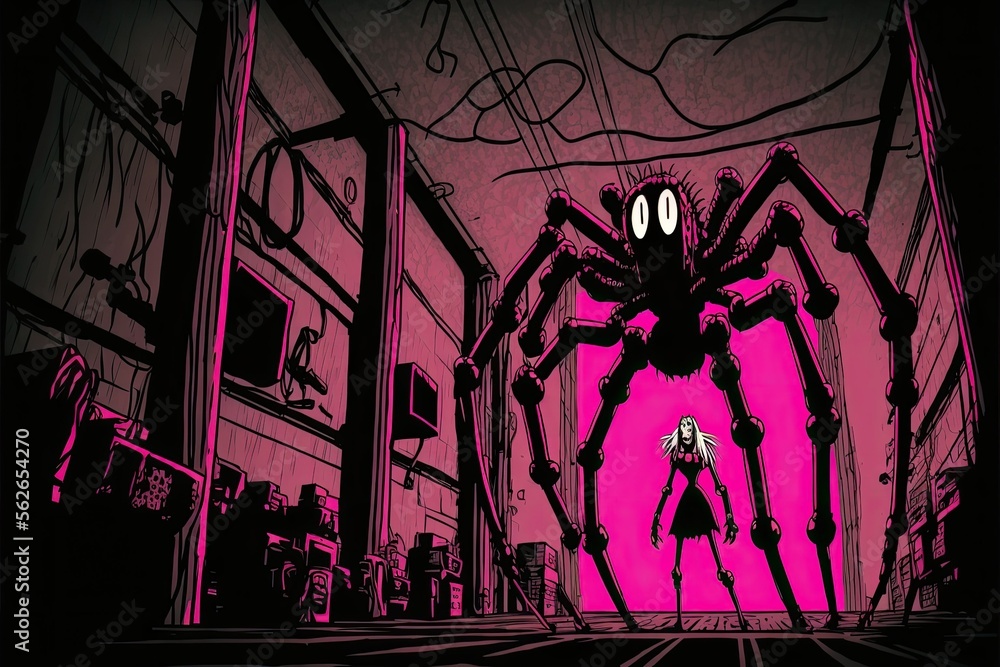 evil Mommy long legs pink spider inside a decaying toy factory ...