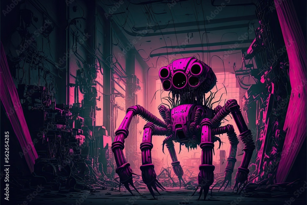 evil Mommy long legs pink spider inside a decaying toy factory ...