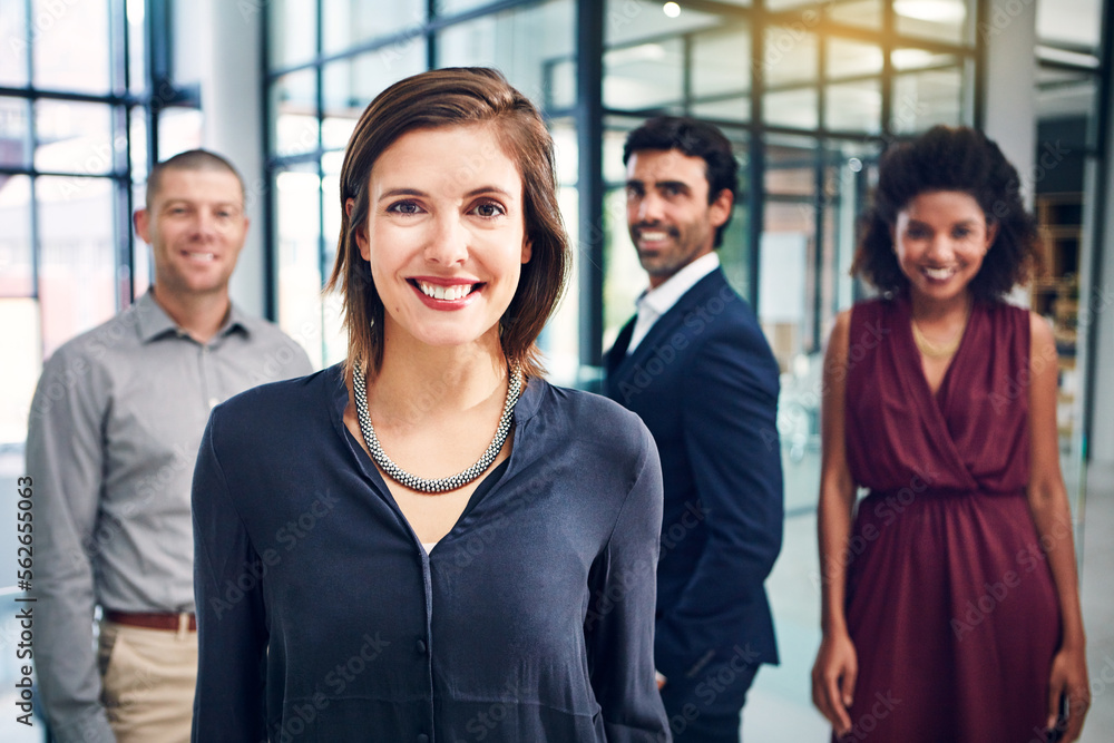 Foto de Business woman, happy and leader portrait while in a office ...