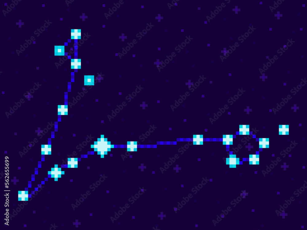 Pisces constellation in pixel art style. 8-bit stars in the night sky ...