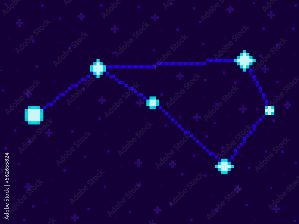Volans constellation in pixel art style. 8-bit stars in the night sky ...