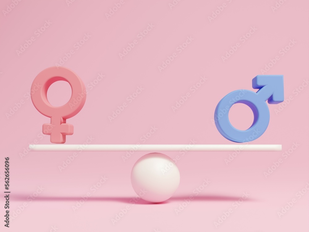 3D Gender Equality Seesaw Balance on isolated pink background, Male And ...