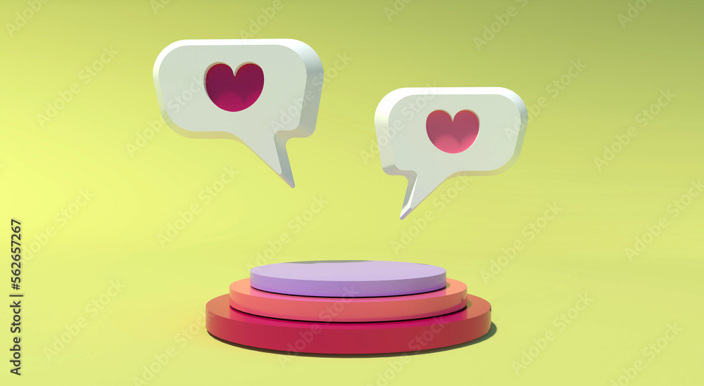 Cute heart talk icon or chat icon and emotion icon with podium 3d ...