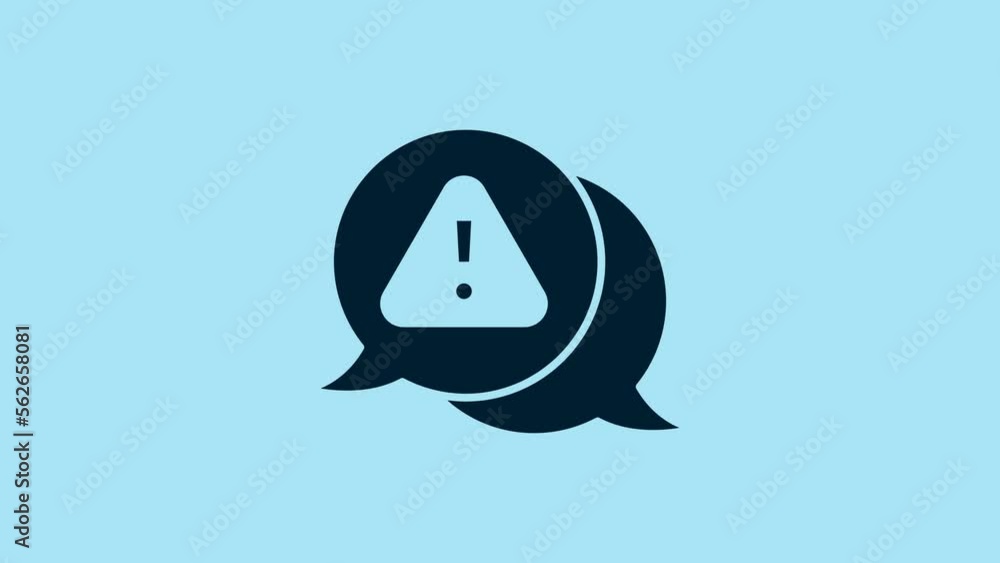 Blue Exclamation mark in triangle icon isolated on blue background ...