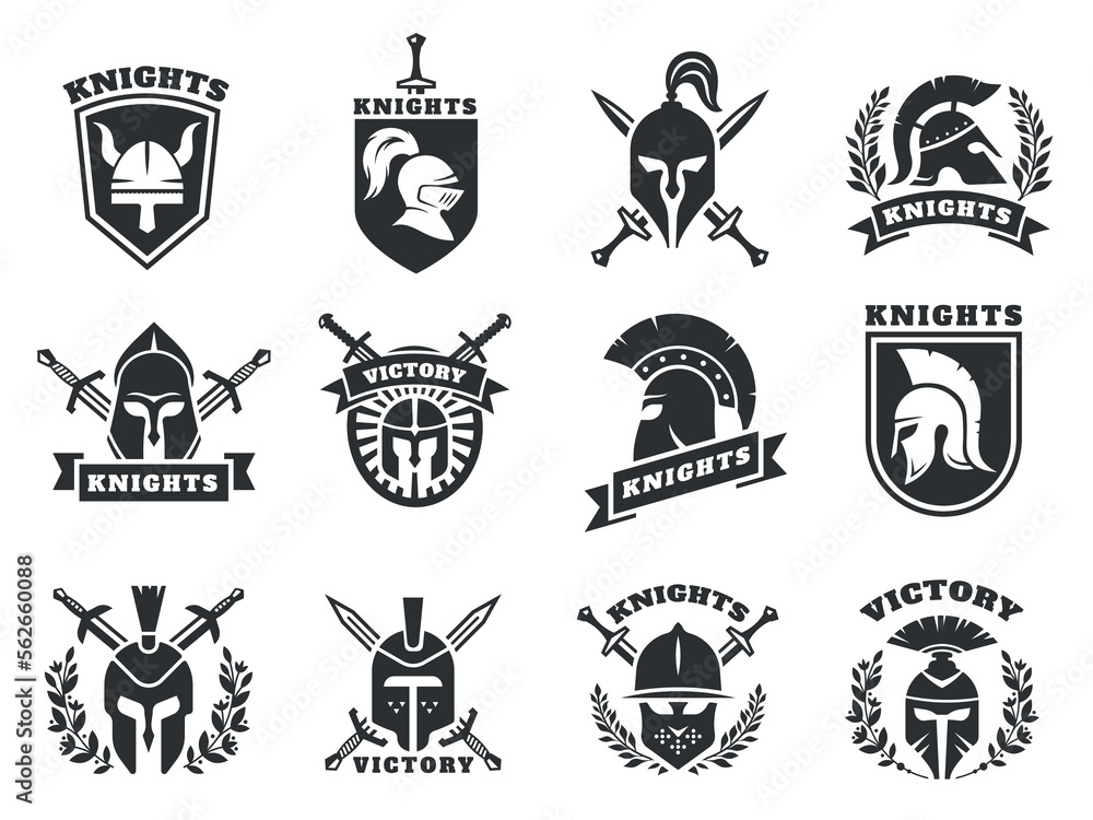 Knight helmet logo. Medieval ancient crusader viking soldier protective ...