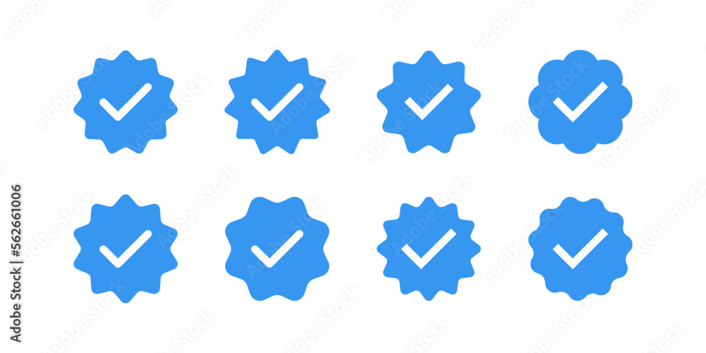 Blue tick icon on light background. Chek mark, approved profile sign ...