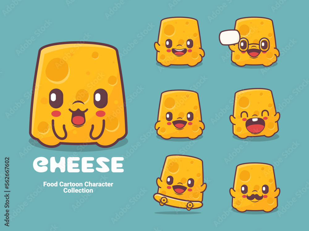 cheese cartoon character food vector illustration Stock Vector | Adobe ...