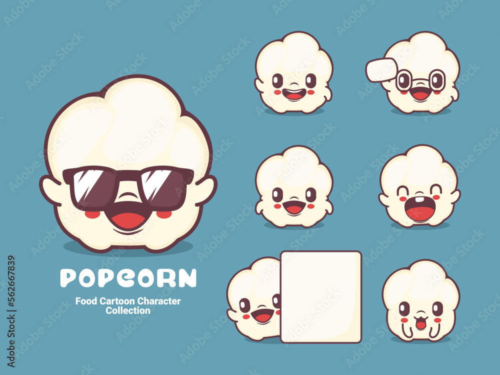 popcorn cartoon character food vector illustration Stock Vector | Adobe ...