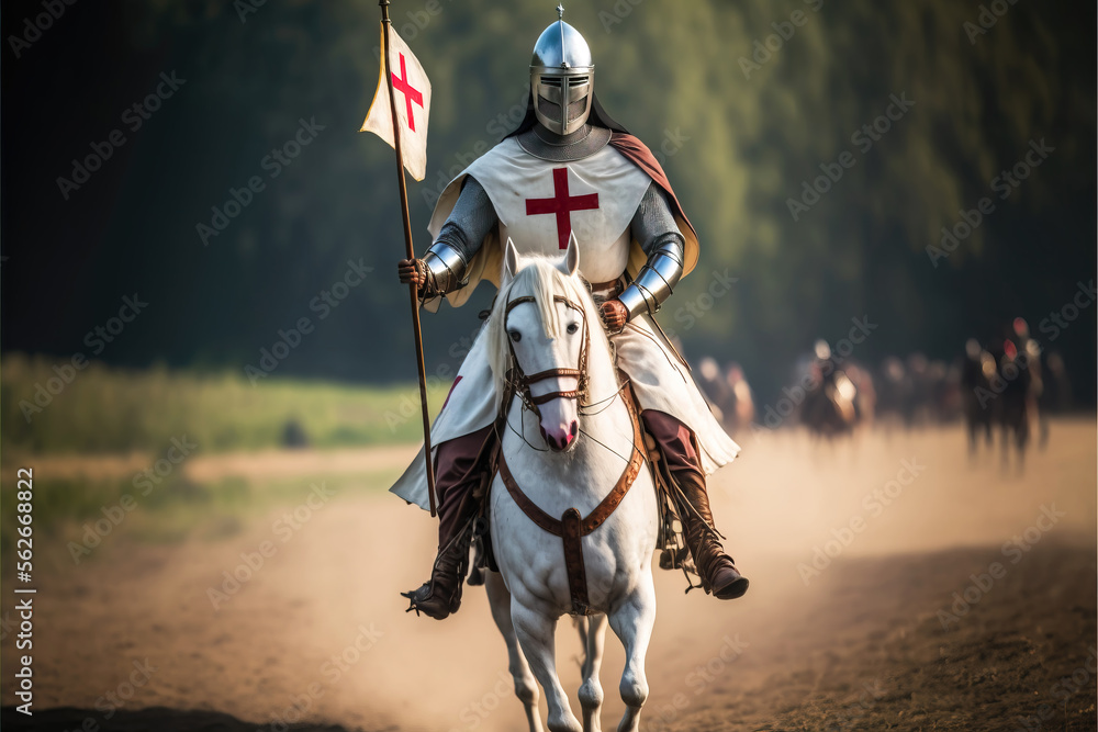 Templar Knight in full armor, riding a horse - 1200's Stock ...