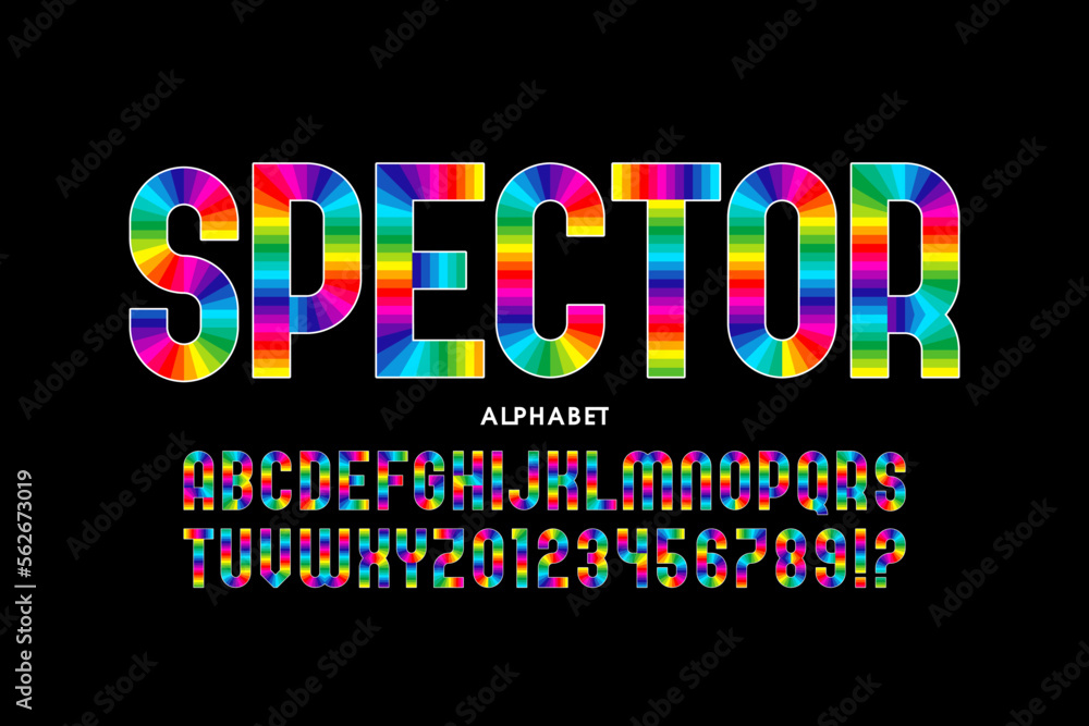 Color spectrum style font design, alphabet letters and numbers vector ...