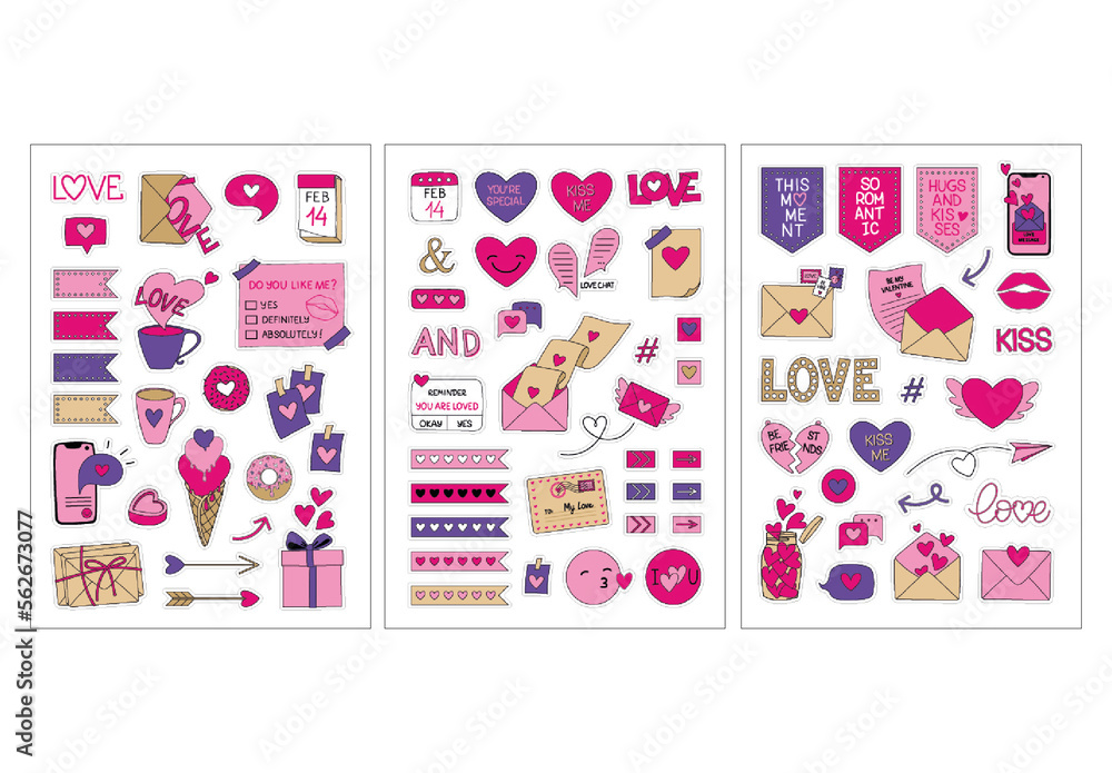 Love Messages Printable Sticker Pack With Illustrations Of Hearts ...