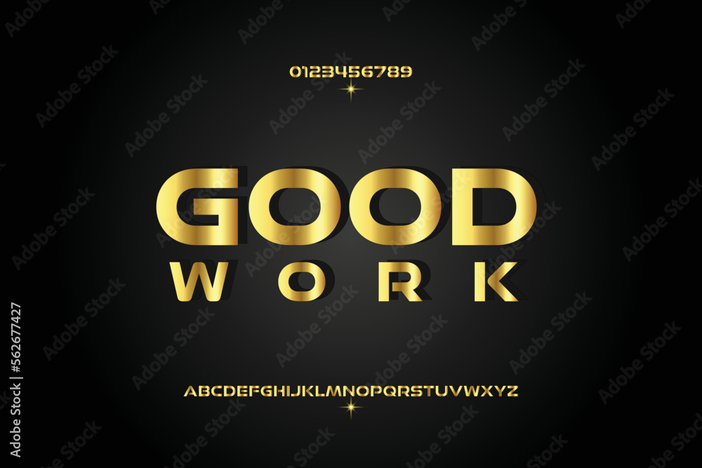 Good Work elegant golden alphabet letters font set. Classic Custom gold ...