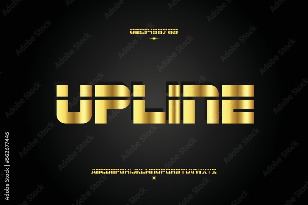 Vektorová grafika „Upline elegant golden alphabet letters font set. Classic Custom gold ...